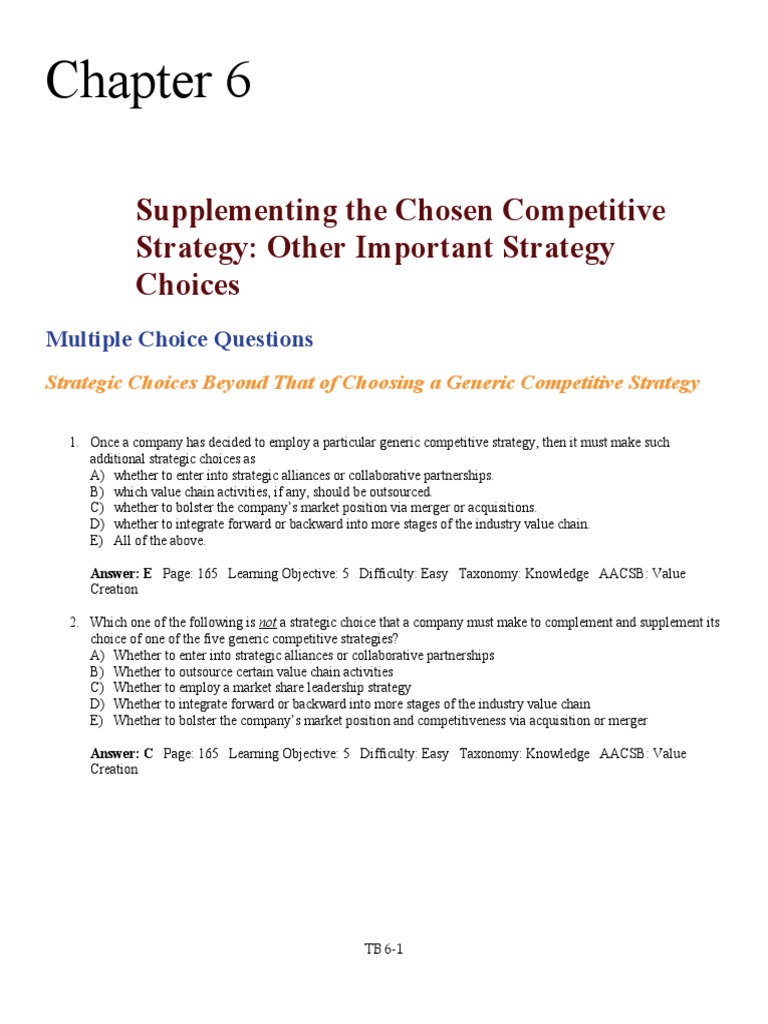 Chap 006 - Supplementing The Chosen Competitive Strategy: Other Important Strategy Choices | PDF ...