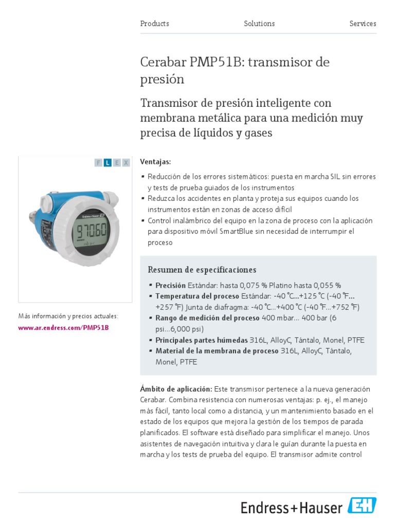 Endress-Hauser Cerabar PMP51B ES | PDF | Química