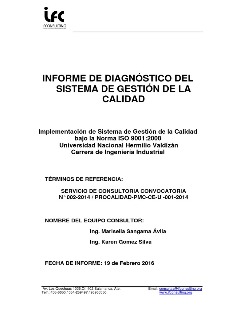 Ejemplo de Informe Diagnóstico-SGC | PDF | Calidad (comercial) | Sistema de manejo de calidad