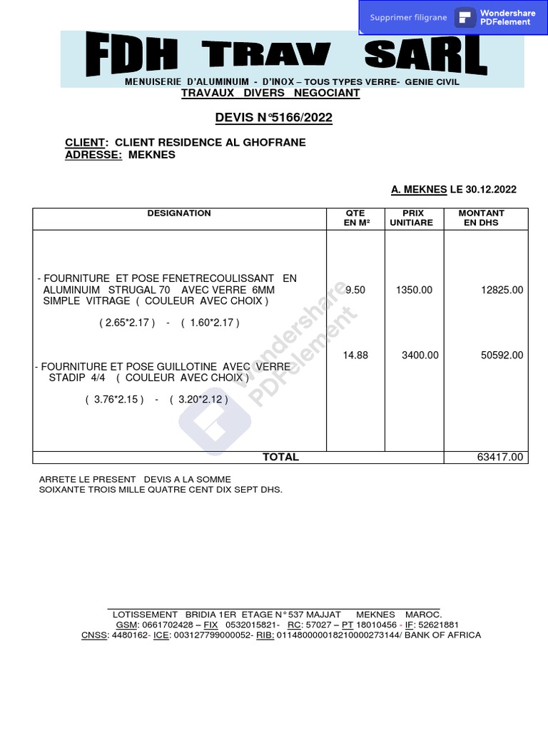 Devis Client Al Ghofrane | PDF