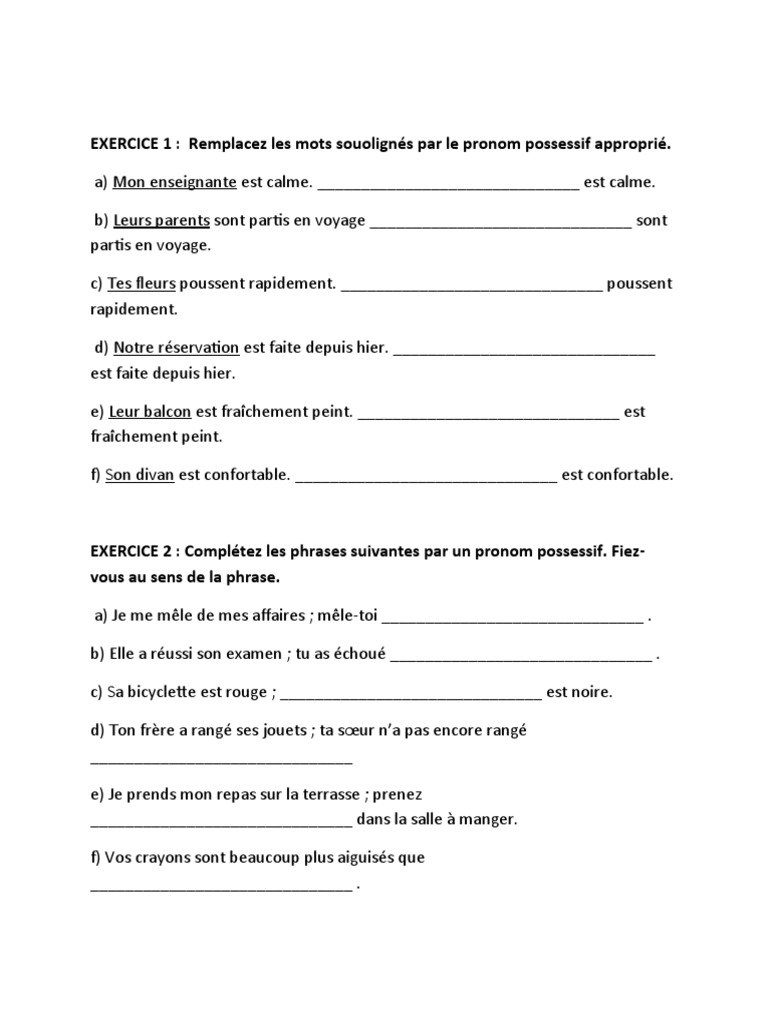 215 Exercices Sur Les Pronoms Possessifs Et Démonstratifs | PDF | Pronom