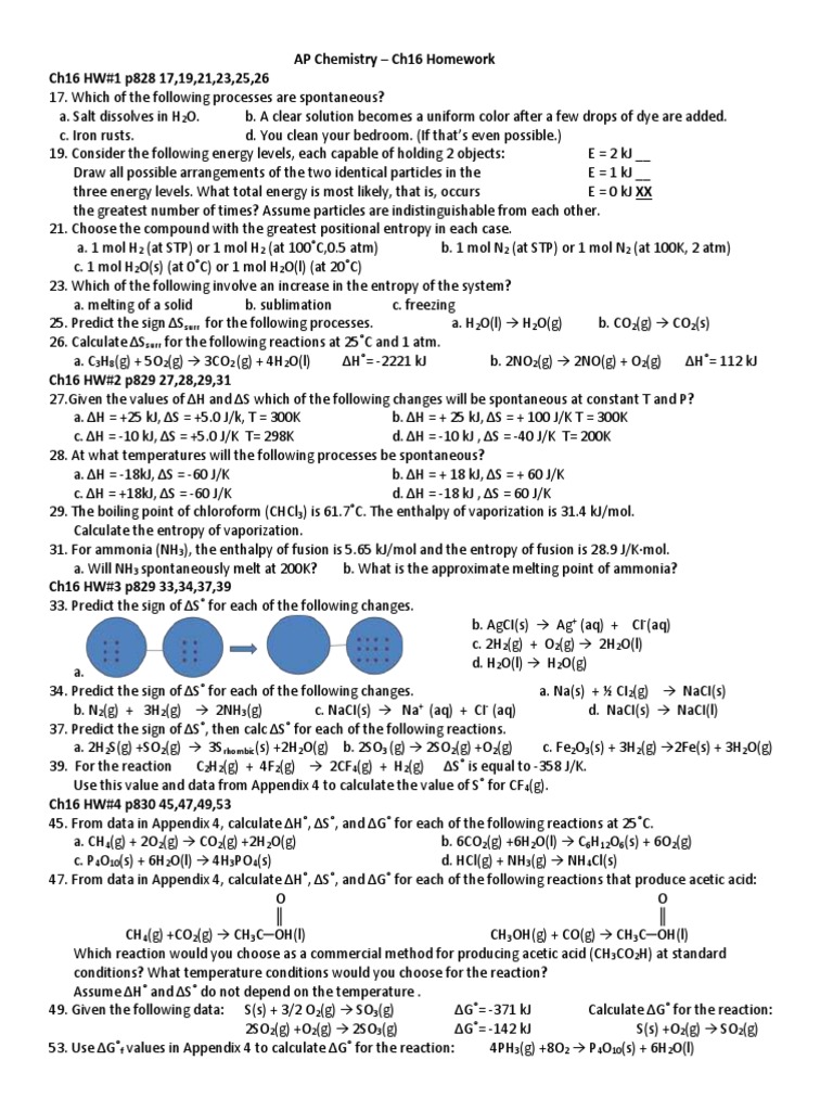 AP Chemistry Homework on Entropy and Free Energy | PDF | Chemical ...