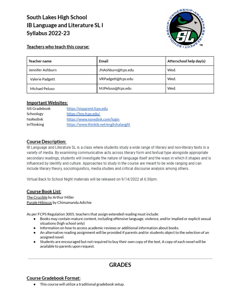 SLHS Syllabus 2022-23 For IB SL I | PDF | Test (Assessment) | Teachers
