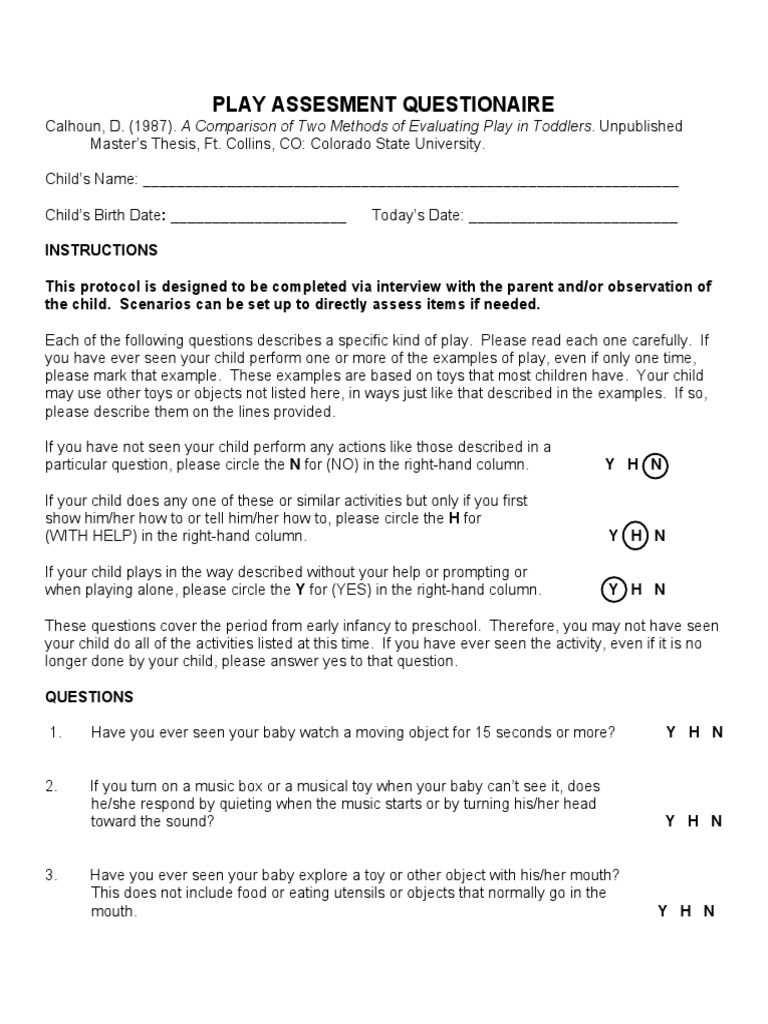 Play Assessment With Scoring | PDF | Toys | Dolls