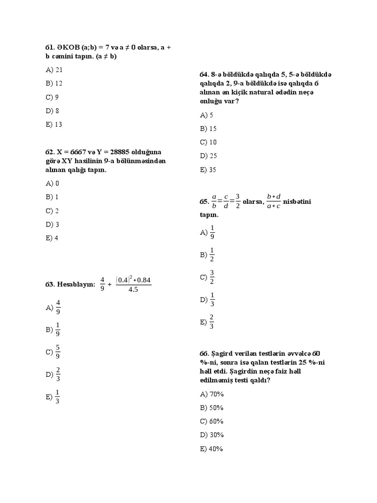 Blok Riyaziyyat 1 | PDF