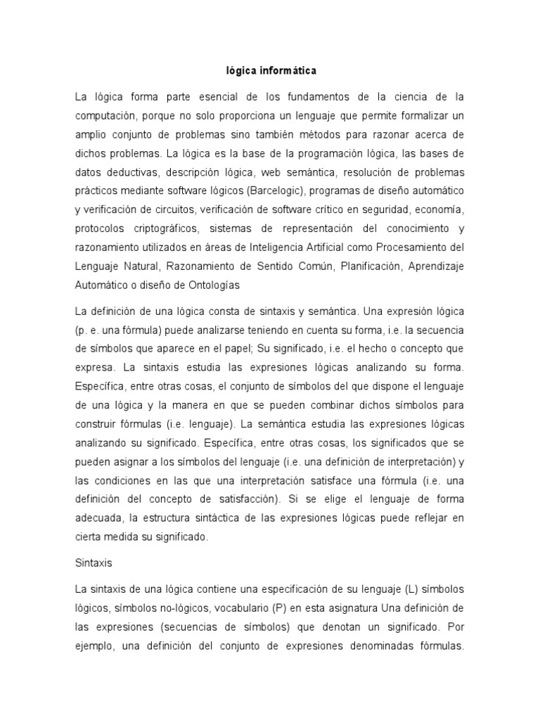 Lógica Informática | PDF | Lenguaje de programación | Proposición