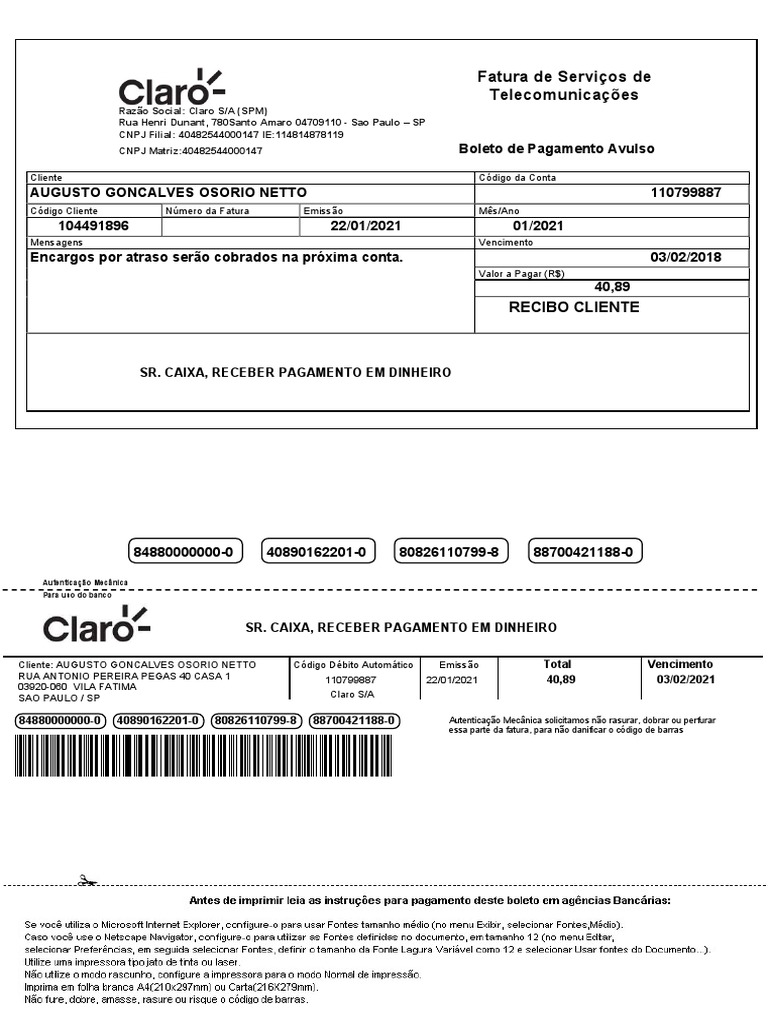 Comprovante Claro | PDF