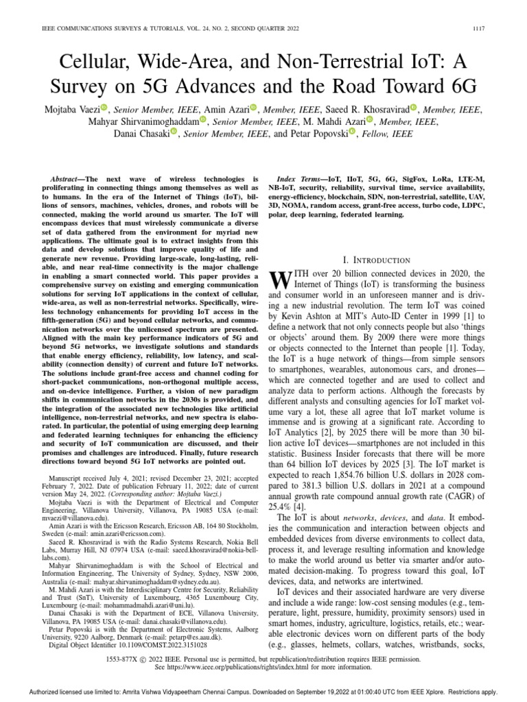Cellular Wide-Area and Non-Terrestrial IoT A Survey On 5G Advances and The Road Toward 6G | PDF ...