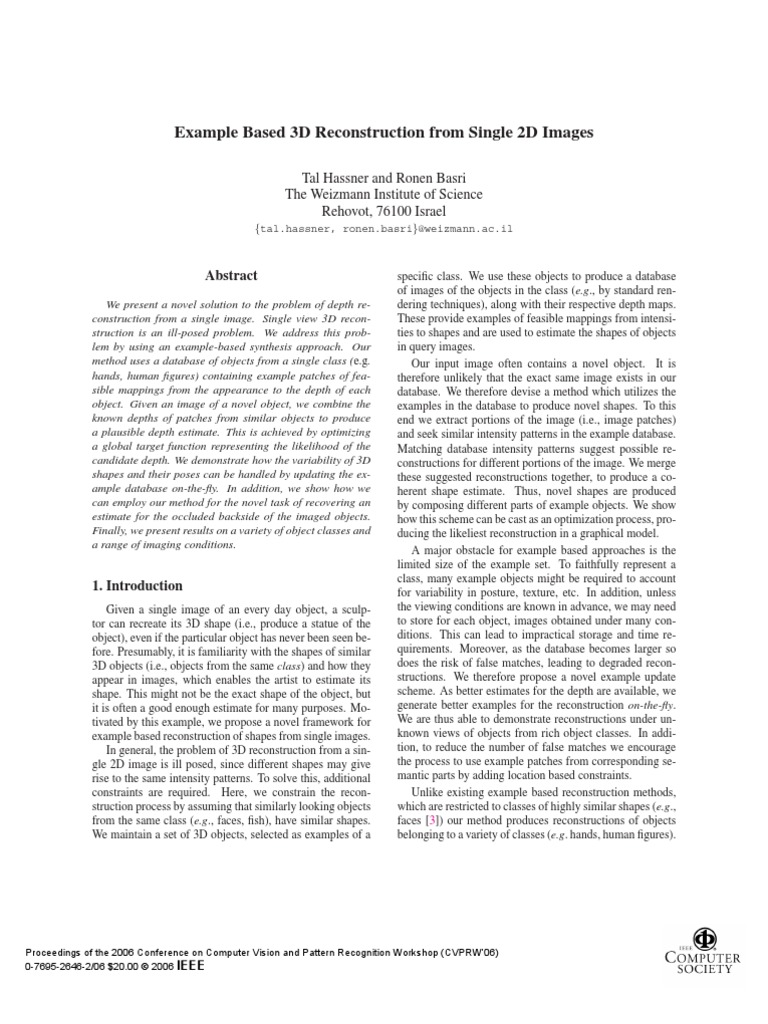 Hassner Basri - Example Based 3D Reconstruction From Single 2D Images ...