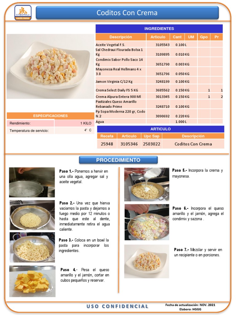 Coditos Con Crema | PDF | Cocina occidental | Comida regional y étnica