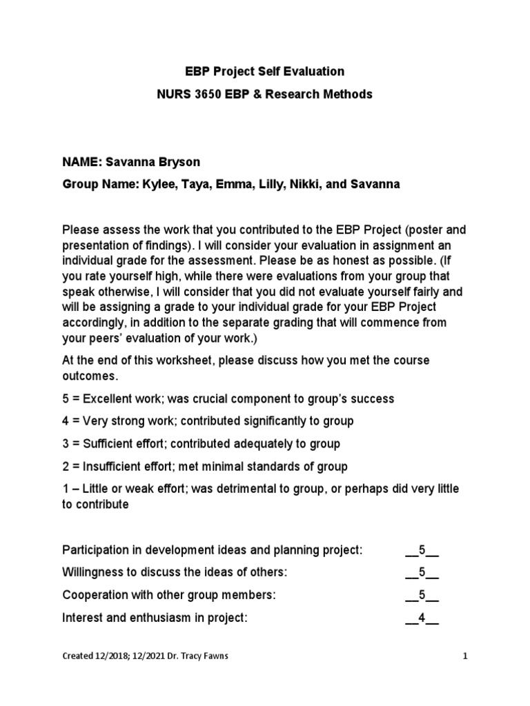 Ebp Project Self Evaluation-2 | PDF | Evidence Based Medicine ...