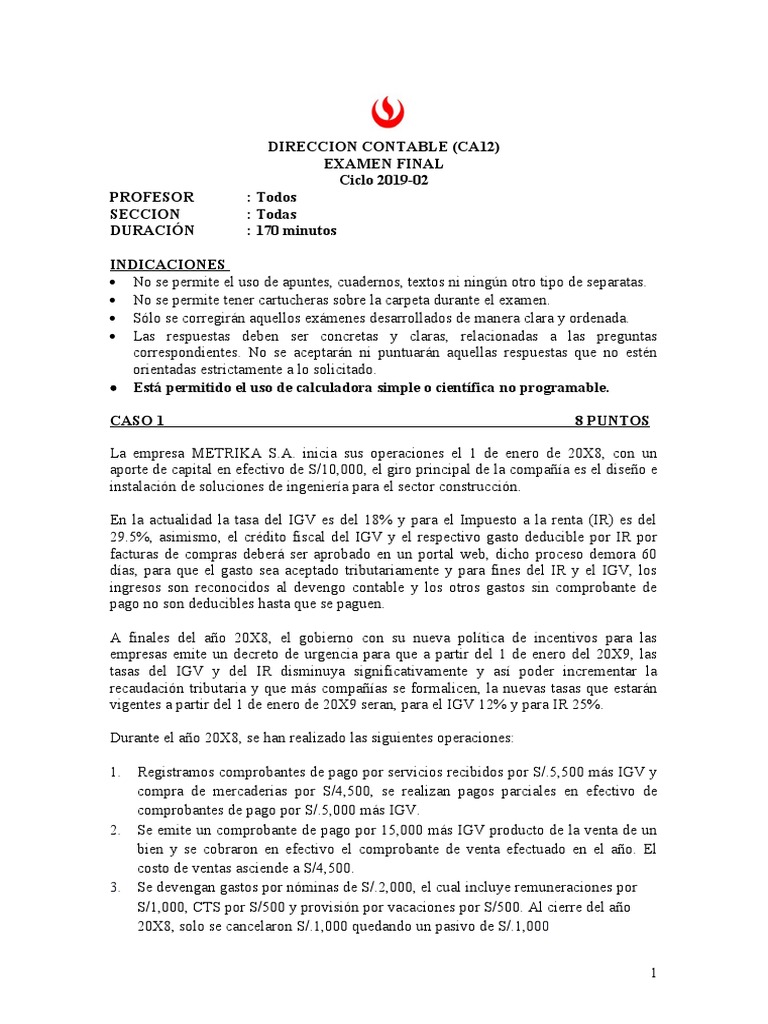 Ca12 Dirección Contable Examen Final 2019-2 | Descargar gratis PDF ...