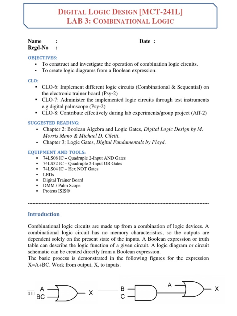 DLD Lab 03-Combinational Logic | PDF | Logic Gate | Teaching Mathematics