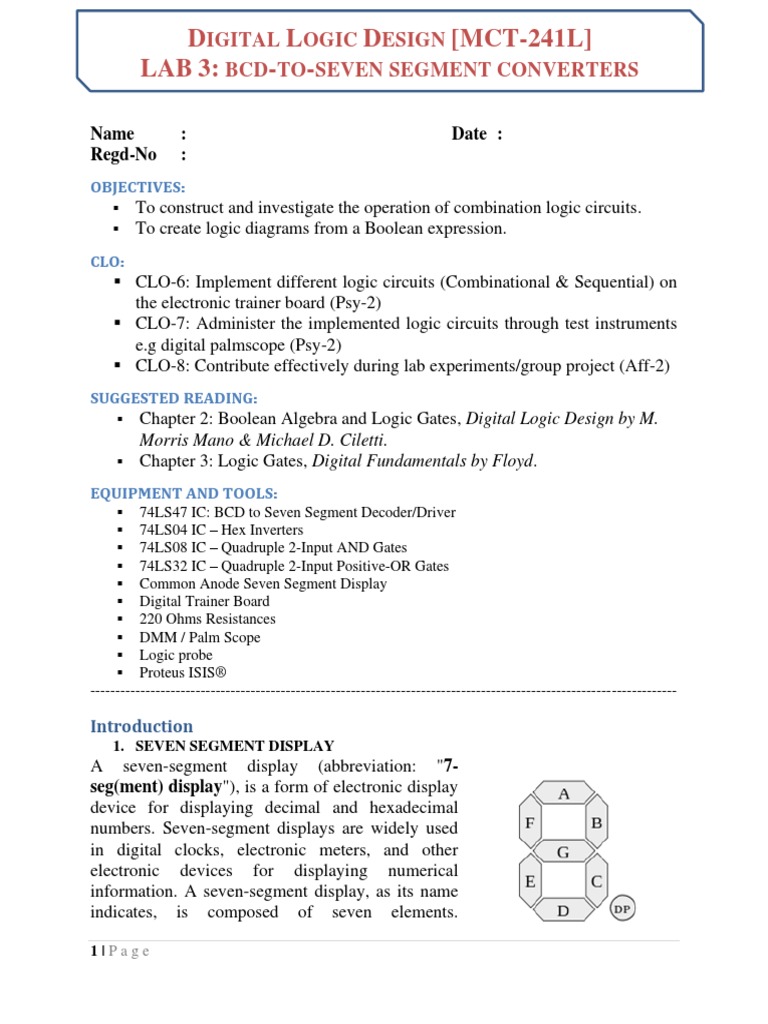 DLD Lab 04-BCD to Seven Segment | PDF | Logic Gate | Computer Engineering