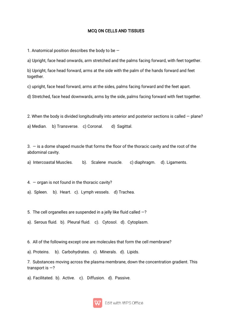 MCQ 1 | PDF | Epithelium | Anatomy