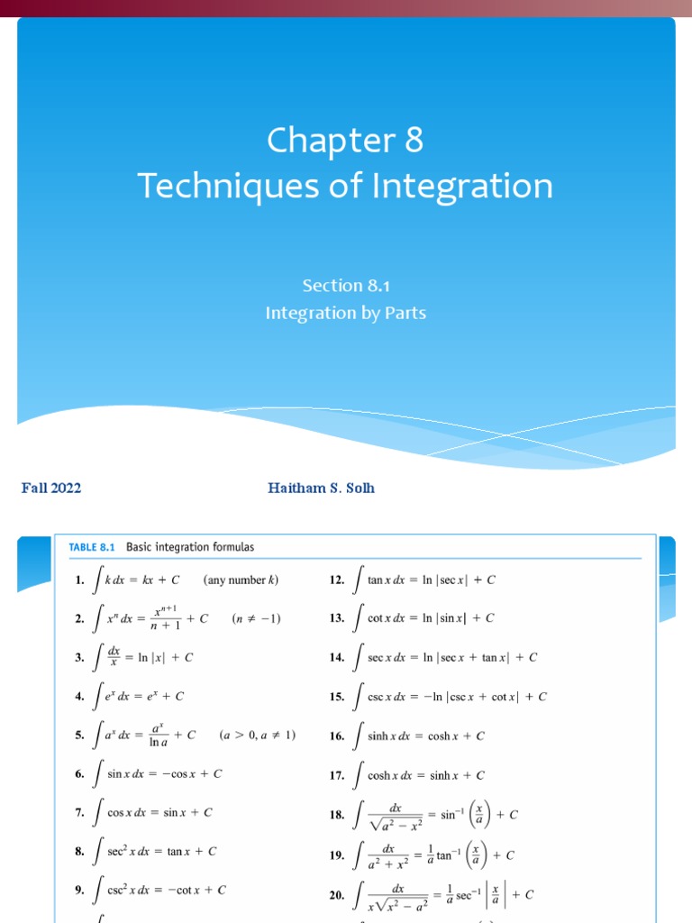 Section 8.1 Integration by Parts | PDF