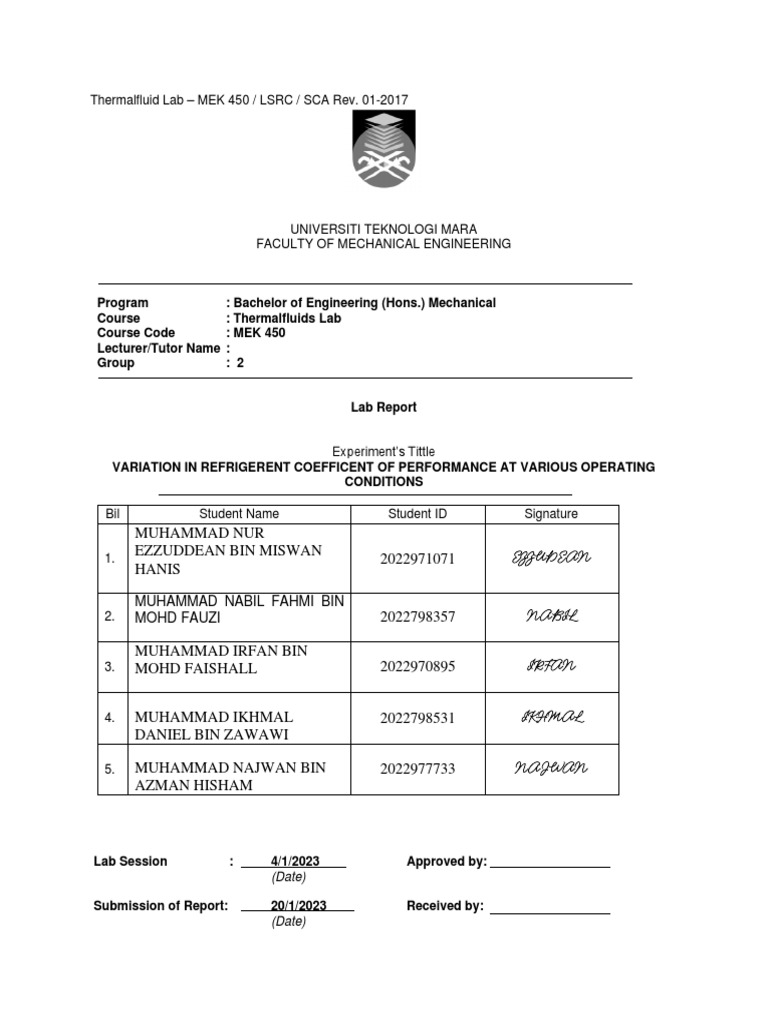 Refrigerent Laboratory | PDF | Heat | Refrigeration