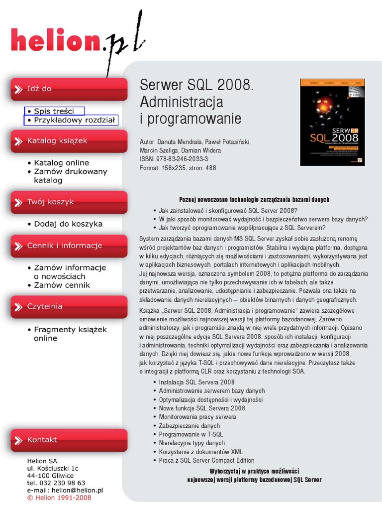 Serwer SQL 2008. Administracja I Programowanie | PDF