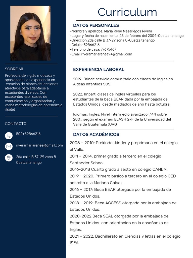 Curriculum Vitae Maria Rene | PDF | Aprendizaje