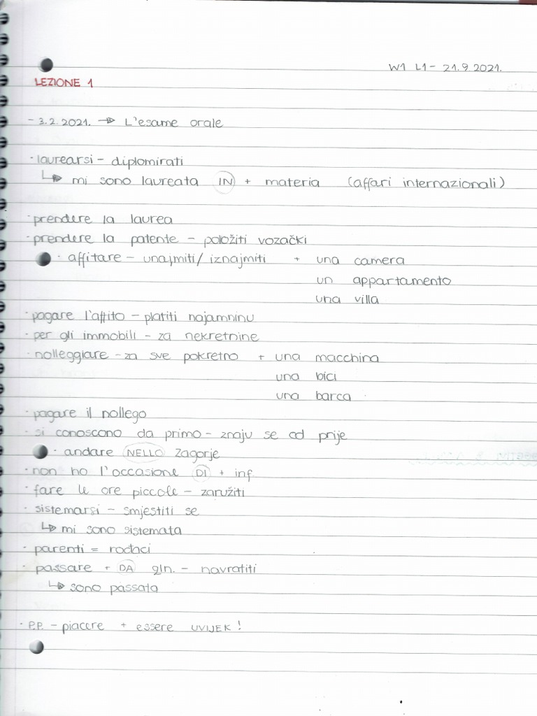 Italiano - A1 Notes | PDF