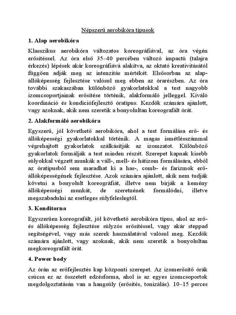 Népszerű Aerobikóra Típusok | PDF