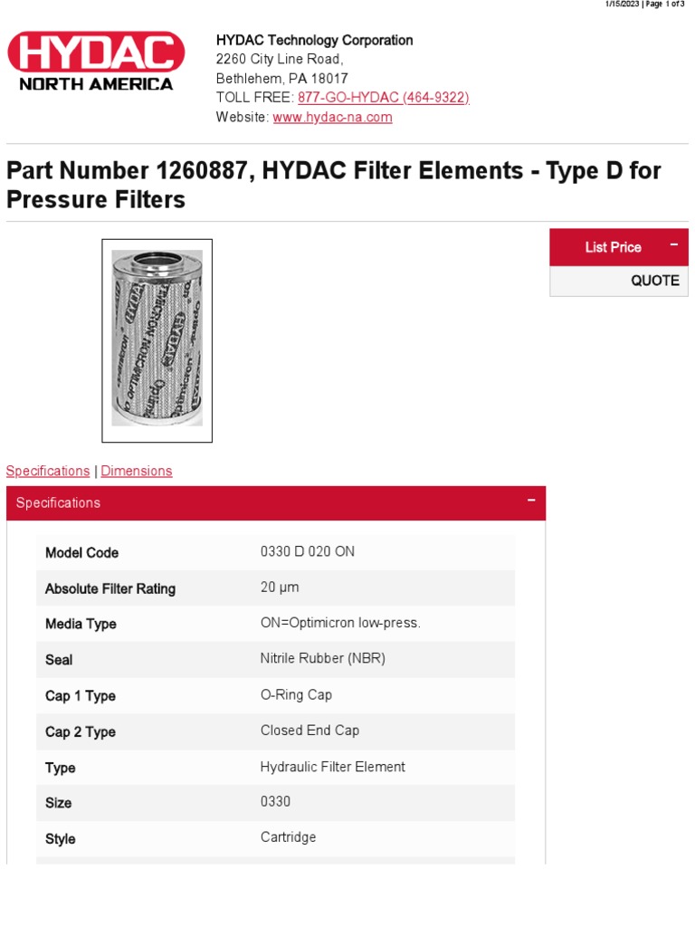 HYDAC Filter Elements Specifications | PDF