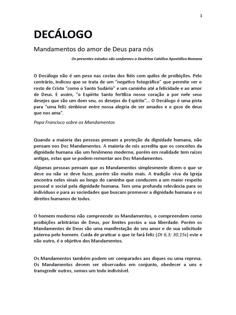 Os 10 Mandamentos De Deus Pdf Amor Igreja Católica