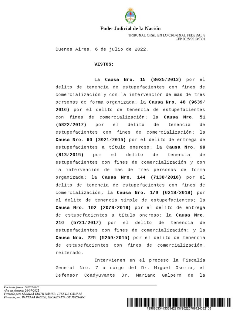 Tof 8 Sentencia Absolutoria Inicilizada | PDF | Derecho penal | Castigos