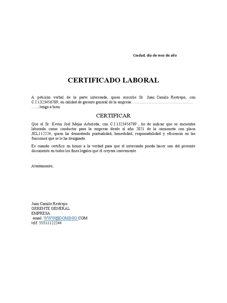 Certificado Laboral para Conductor | PDF