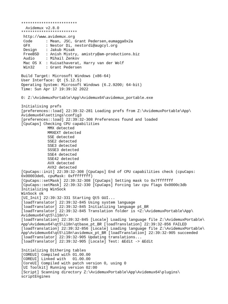 Avidemux v2.8.0 Windows Setup Log | PDF | Digital Technology | Data Compression
