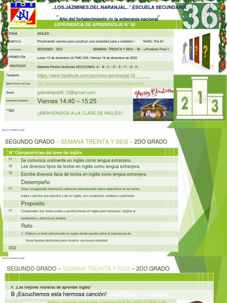2022 - Week 036 - English - 2ND Grade 3 1 | Descargar gratis PDF | Lingüística