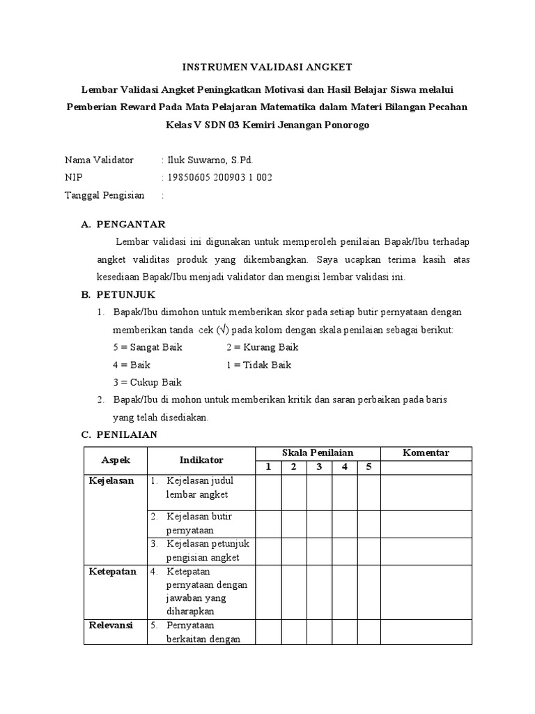 Lembar Validasi Instrumen | PDF
