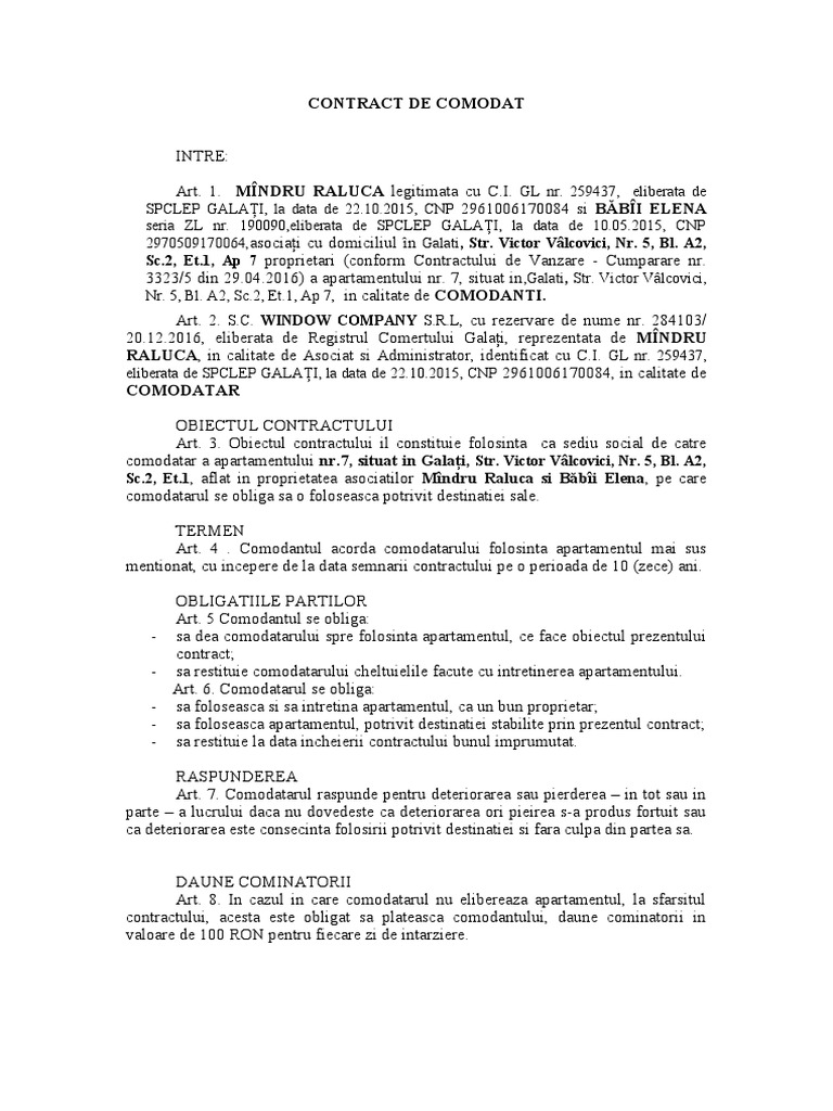 Contract - de - Comodat COMPLETAT | PDF