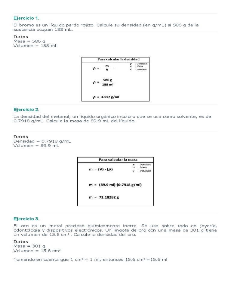 Densidad Ejercicios Resueltos Fìsica | PDF | Hogar, jardinería y ...