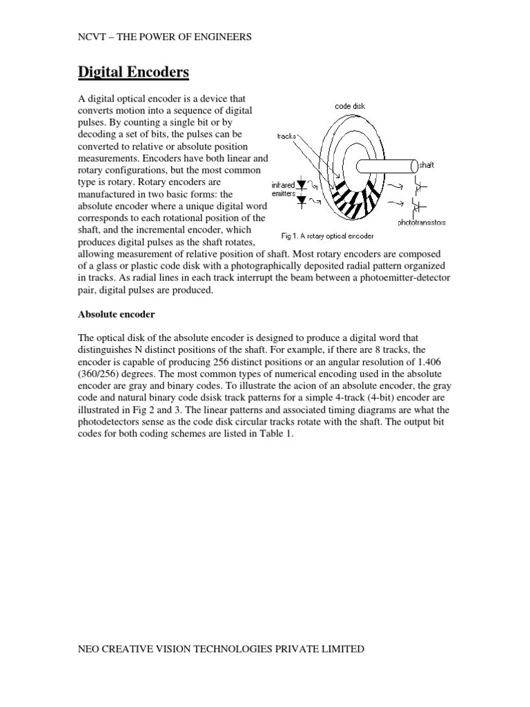 Digital Encoders: Absolute Encoder | PDF | Bit | Electrical Engineering