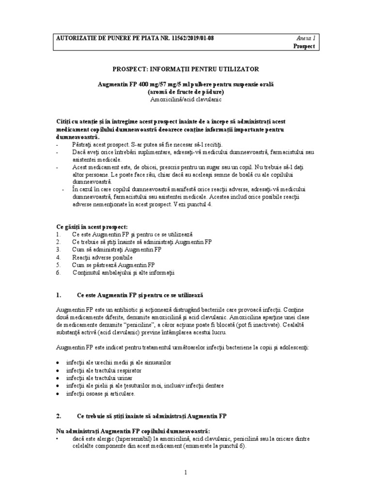 Augmentin FP 400 MG 57 MG 5 ML GSK 7760 | PDF