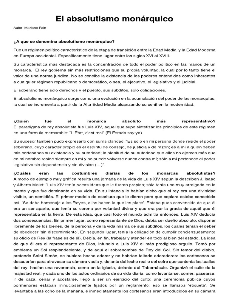 El Absolutismo Monarquico | PDF | Monarquía absoluta | Monarquía