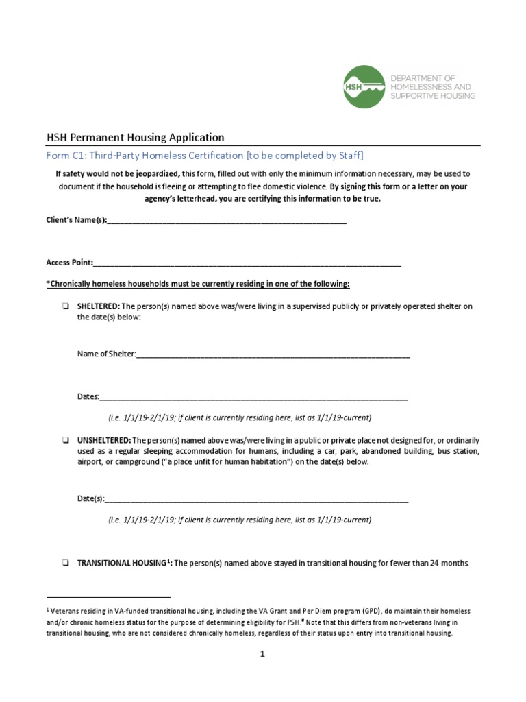 Homeless Certification Form | PDF | Homelessness
