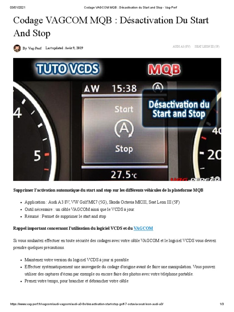 Désactivation Start-Stop VAGCOM MQB | PDF | Informatique