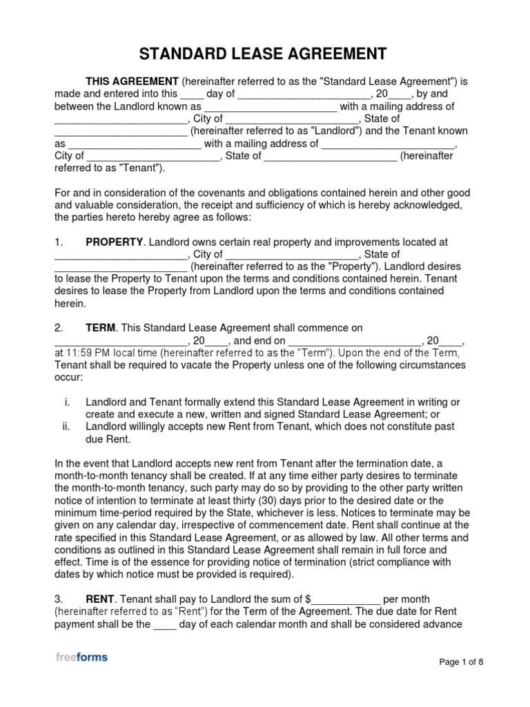 Standard Lease Agreement Template | PDF | Lease | Leasehold Estate