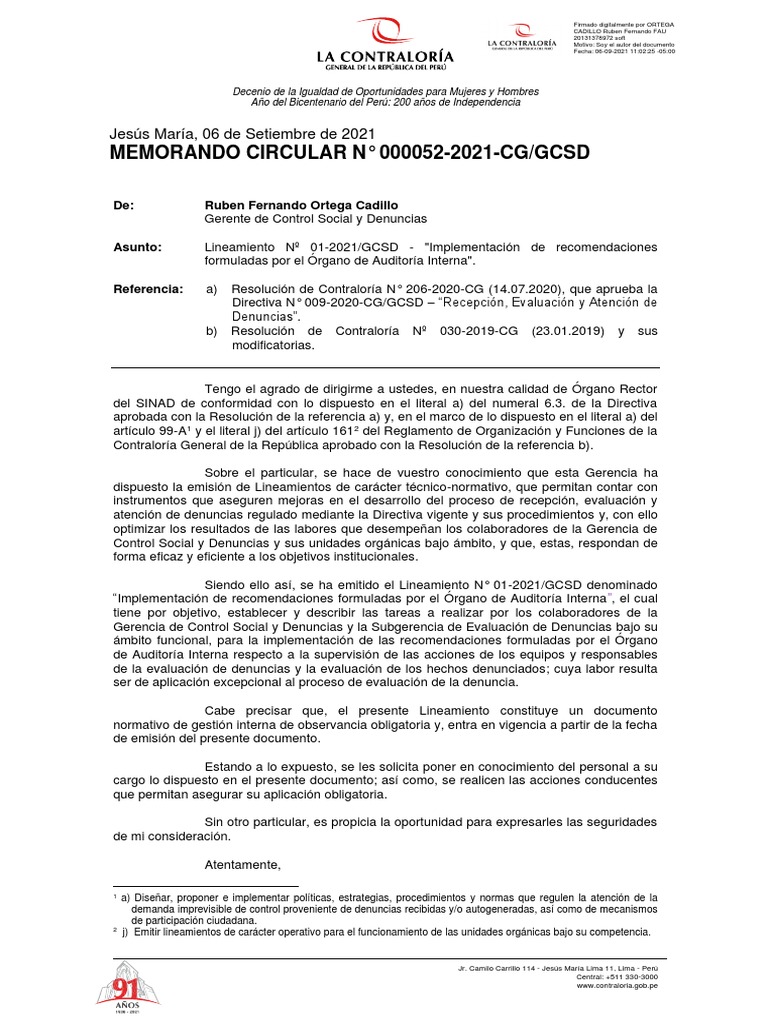 Memorando Circular-000052-2021-Gcsd | PDF | Evaluación | Auditoría