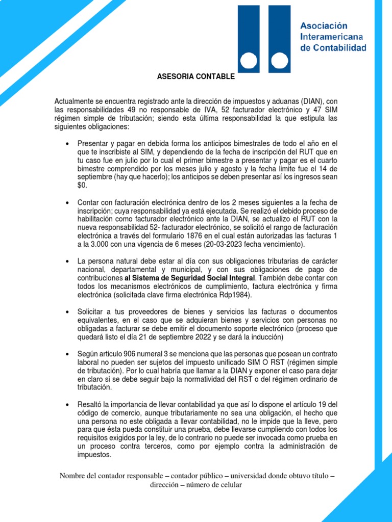 Modelo Asesoria Contable | PDF | Contabilidad | Contador