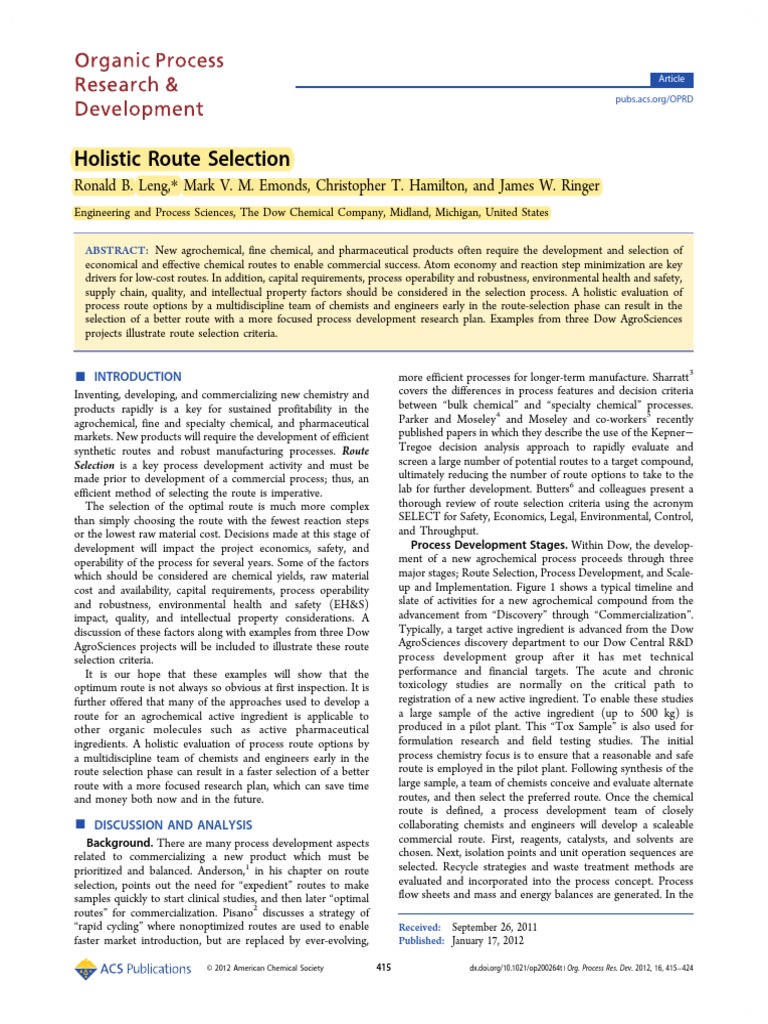 Holistic Route Selection | PDF | Chemical Reactions | Discounted Cash Flow