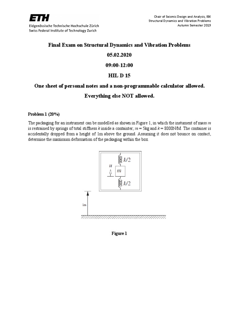 Final Exam On Structural Dynamics And Vibration Problems2019 PDF