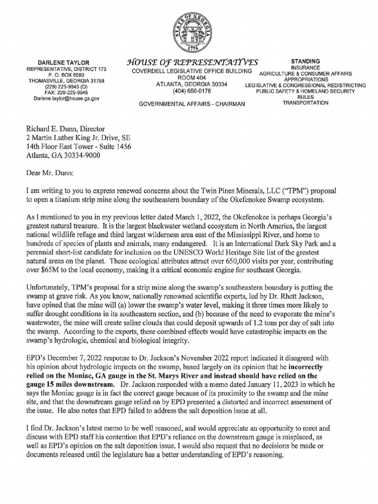 Letter From Chair Darlene Taylor To R. Dunn (011723) | PDF