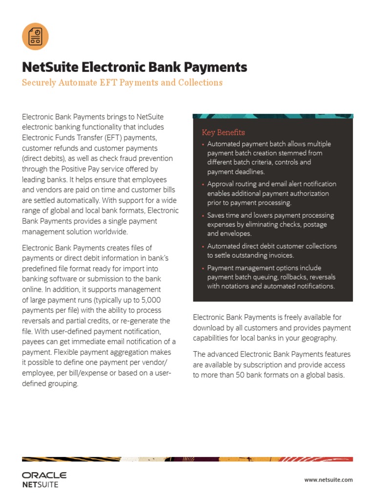 Ds Netsuite Electronic Payments | PDF | Payments | Cheque