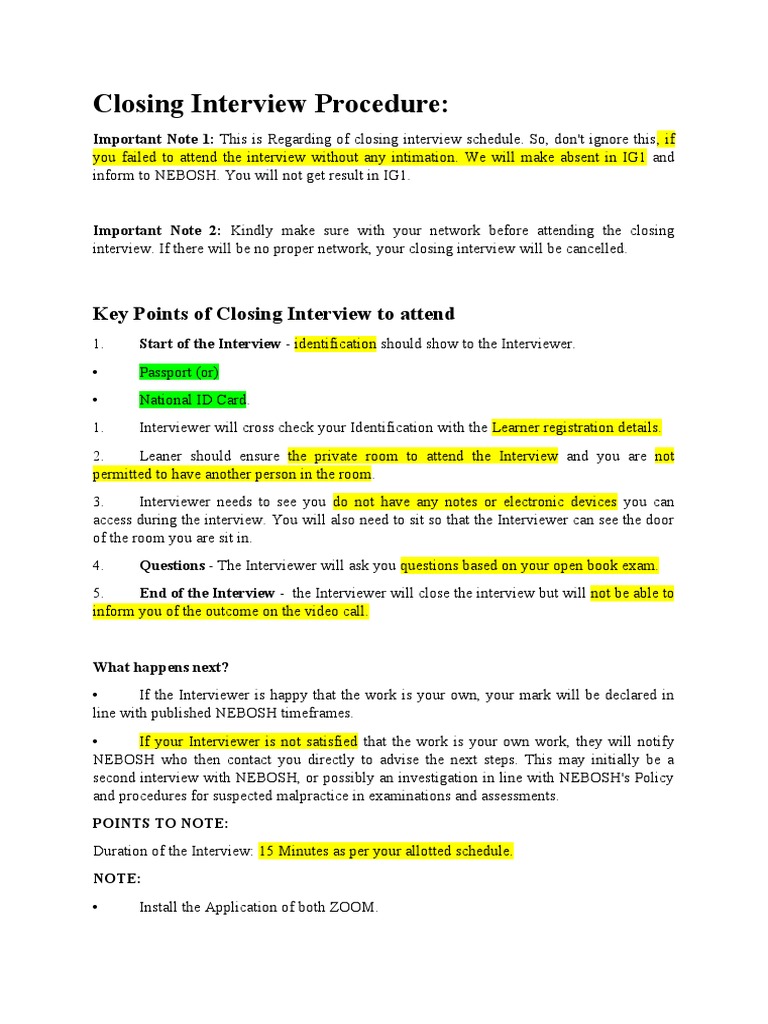 Closing Interview Procedure | PDF
