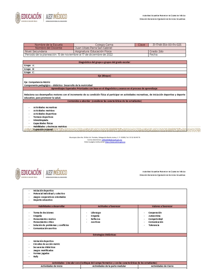 2do Secundaria Planeacion Mensual | PDF