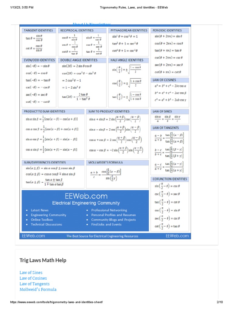 Trigonometry Rules, Laws, and Identities - EEWeb | PDF | Computers