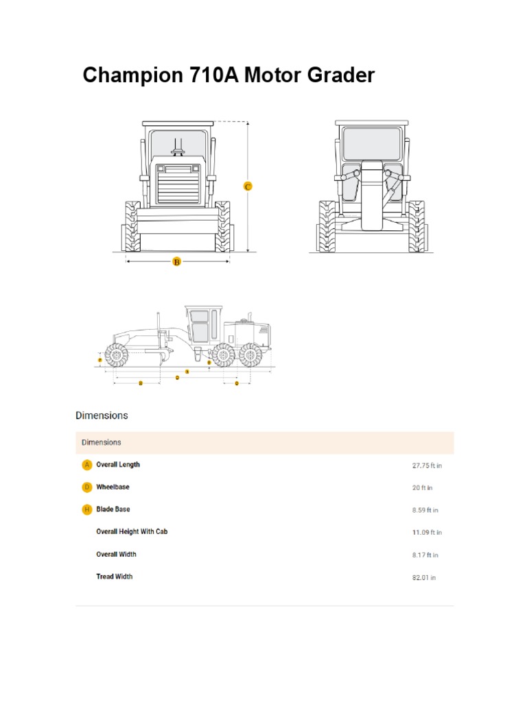 Ficha Tecnica Champion 710A Motor Grader | PDF